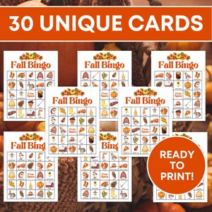 30 Fall Bingo Cards Printable Game, Fall Autumn Bingo Boards, Fall ...