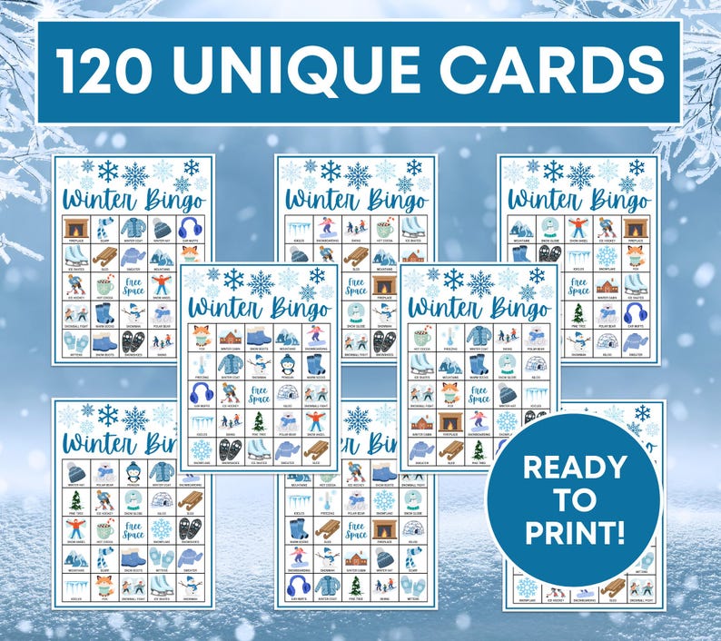 120 Winter Bingo Card Printable Game,winter Bingo Board Activity for ...