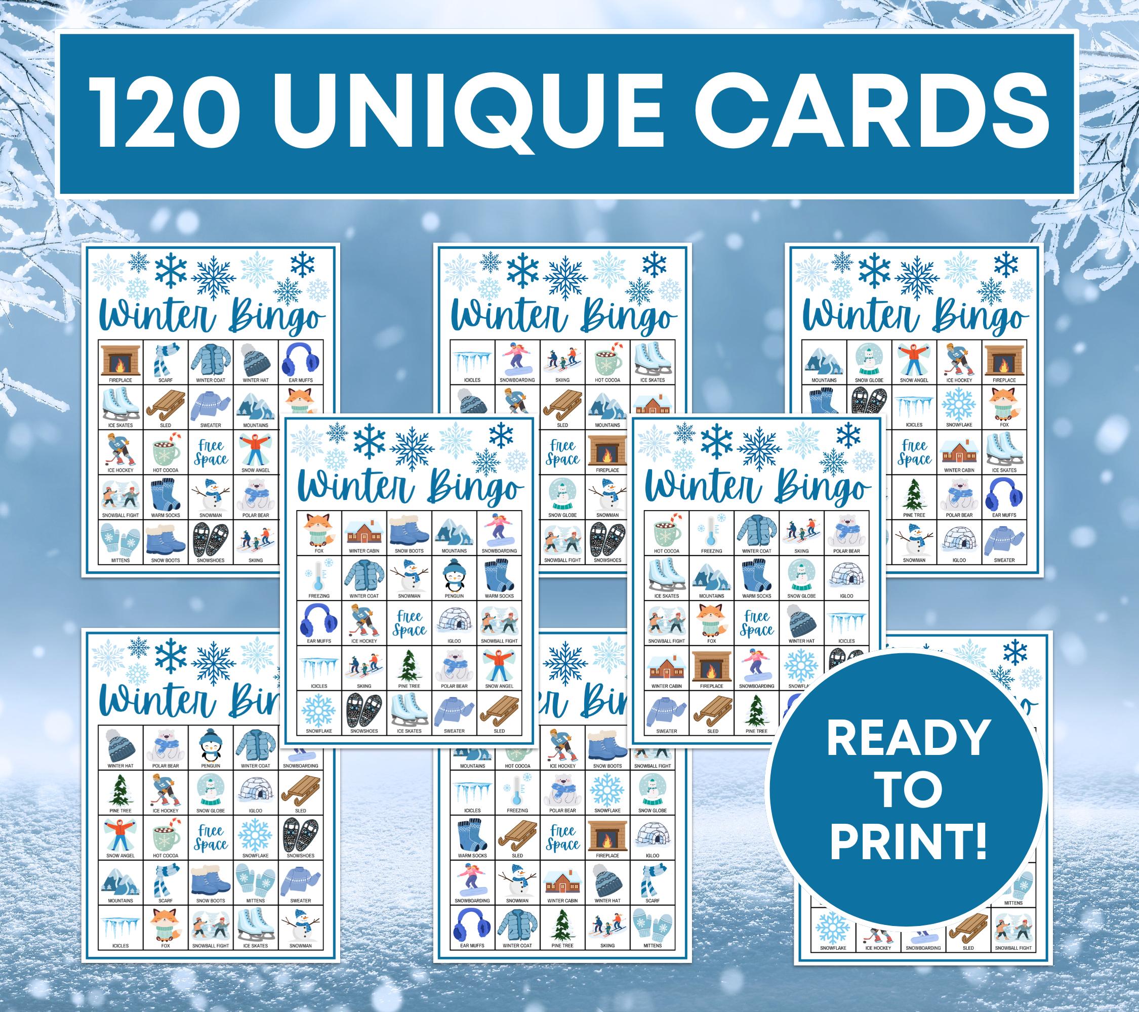 120 Winter Bingo Card Printable Game,winter Bingo Board Activity for ...