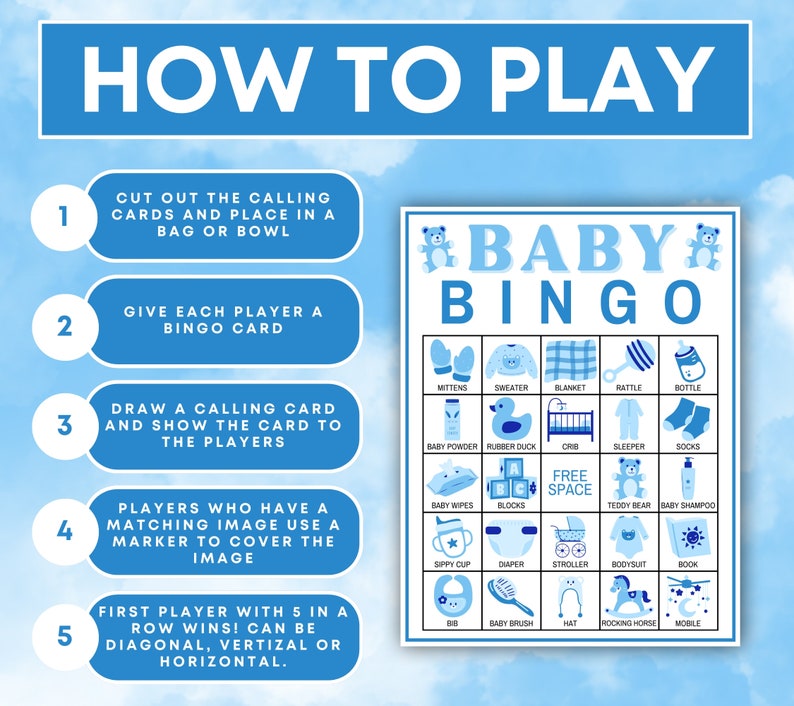 30 Baby Bingo Cards Printable Game, Baby Boy Shower Bingo Game Boards ...