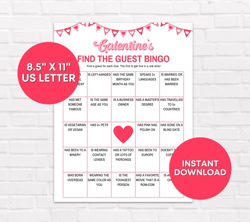 Galentine's Bingo Cards Printable Game, Valentines Day Mingle ...
