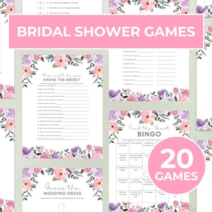 Pink Purple Floral Bridal Shower Games Printable Bundle, Flower Garden ...