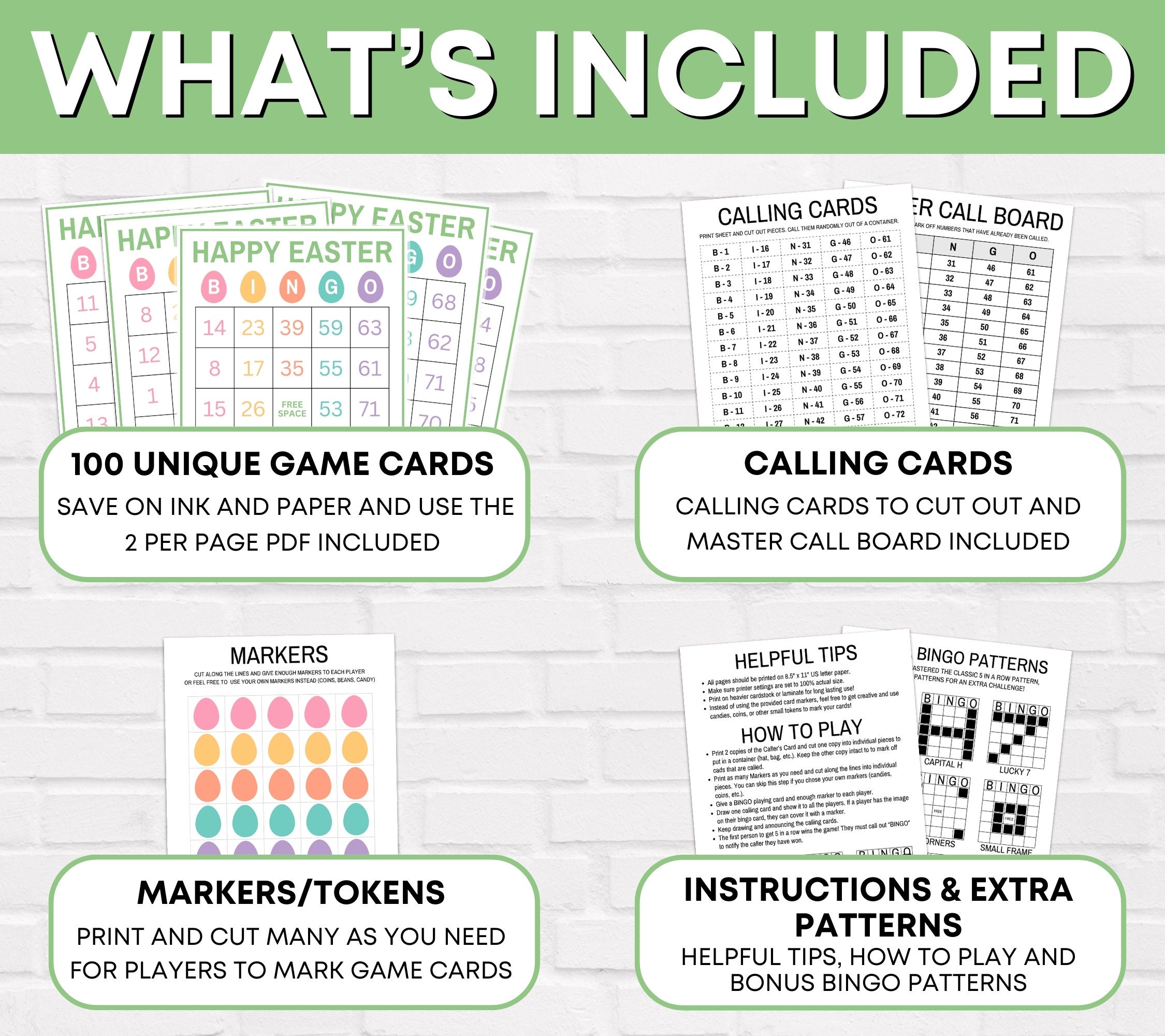 100 Easter Bingo Cards Printable Game, Easter Bingo Board Activity for ...