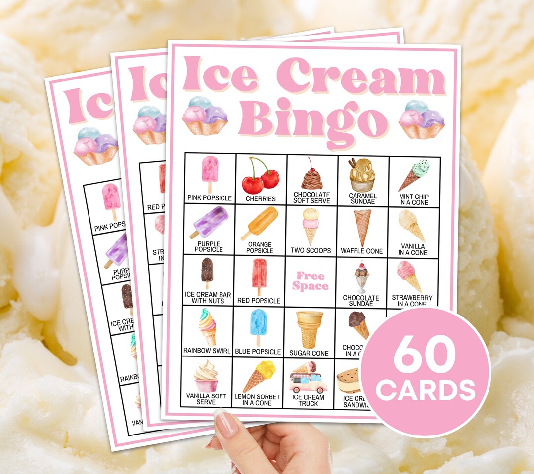 60 Ice Cream Bingo Cards Printable Game, Ice Cream Birthday Party Bingo ...