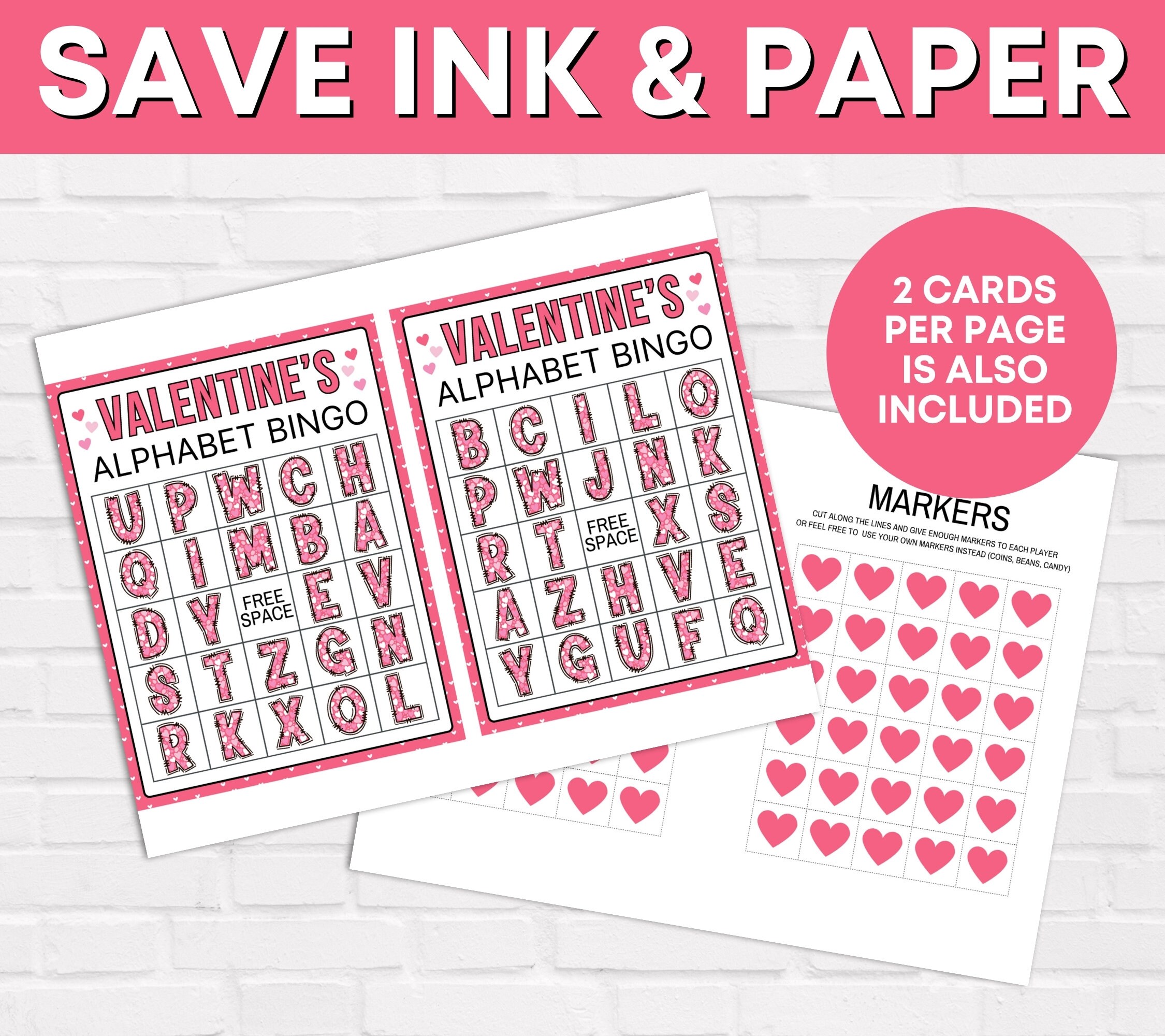 30 Valentines Alphabet Bingo Game Cards Printable, Valentine Classroom ...