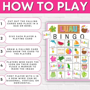30 Luau Bingo Cards Printable Game, Aloha Hawaiian Birthday Party Bingo ...