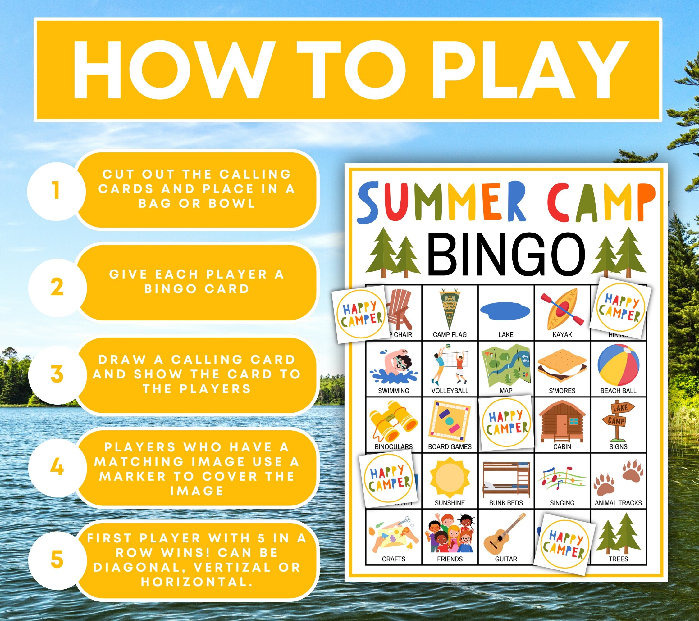30 Summer Camp Bingo Cards Printable Game, Kids Camping Bingo Game Activity, Summer Camp Bingo ...