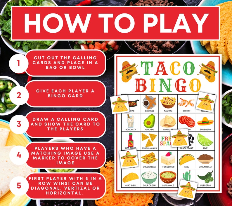 90 Taco Party Bingo Cards Printable Game, Fiesta Taco Tuesday Cinco De ...
