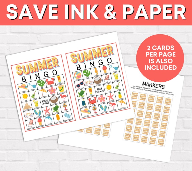 60 Summer Bingo Cards Printable Game, Summer Birthday Party Bingo Game ...