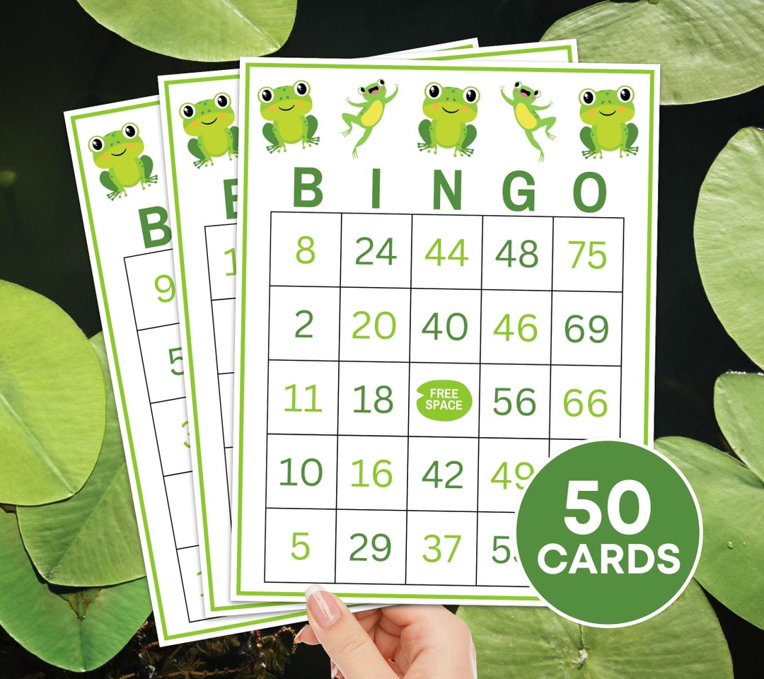50 Frog Bingo Cards Printable Game, Frog Birthday Party Bingo Game for ...