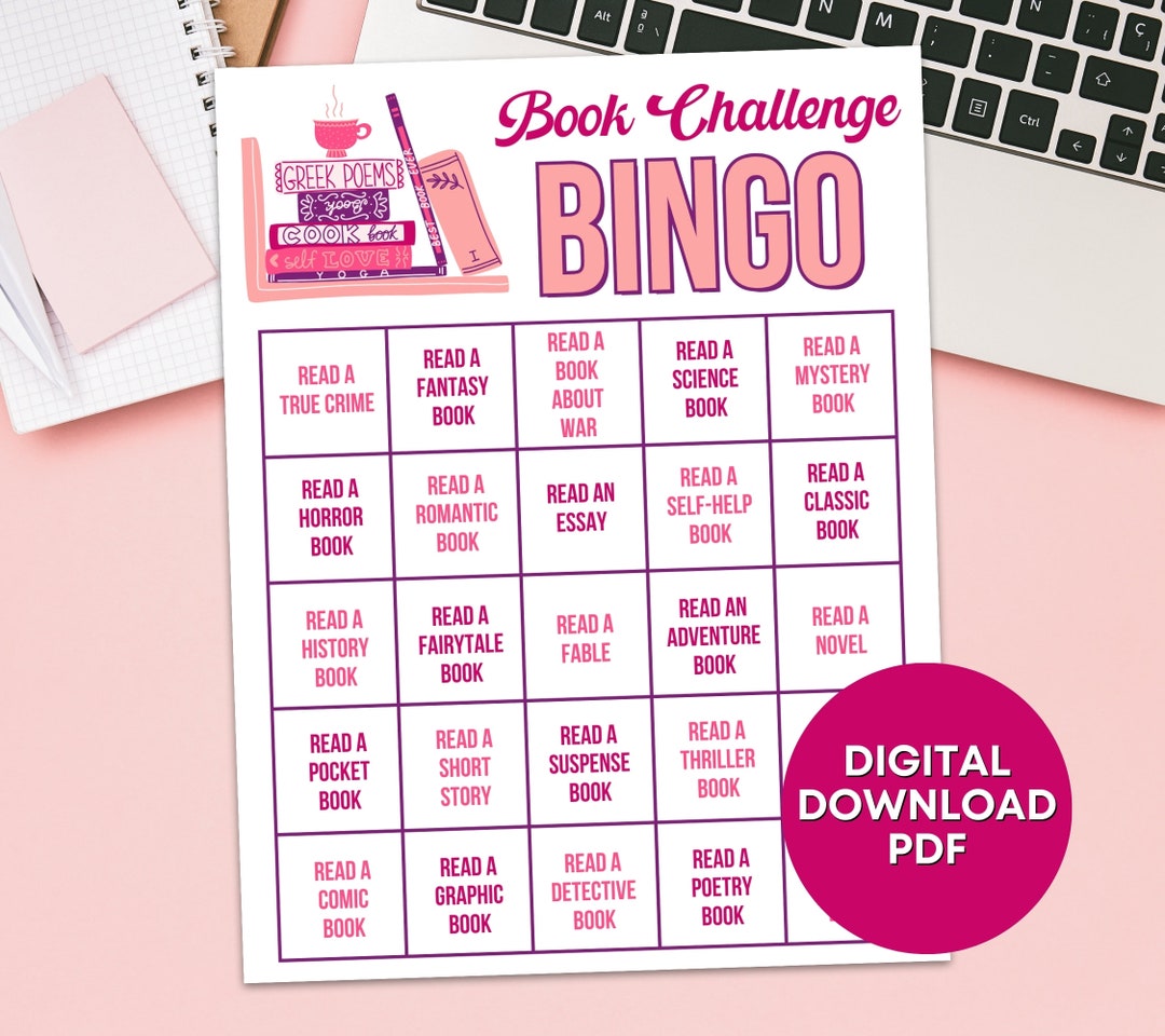 Book Challenge Bingo Printable, Reading Challenge Bingo PDF, Reading ...