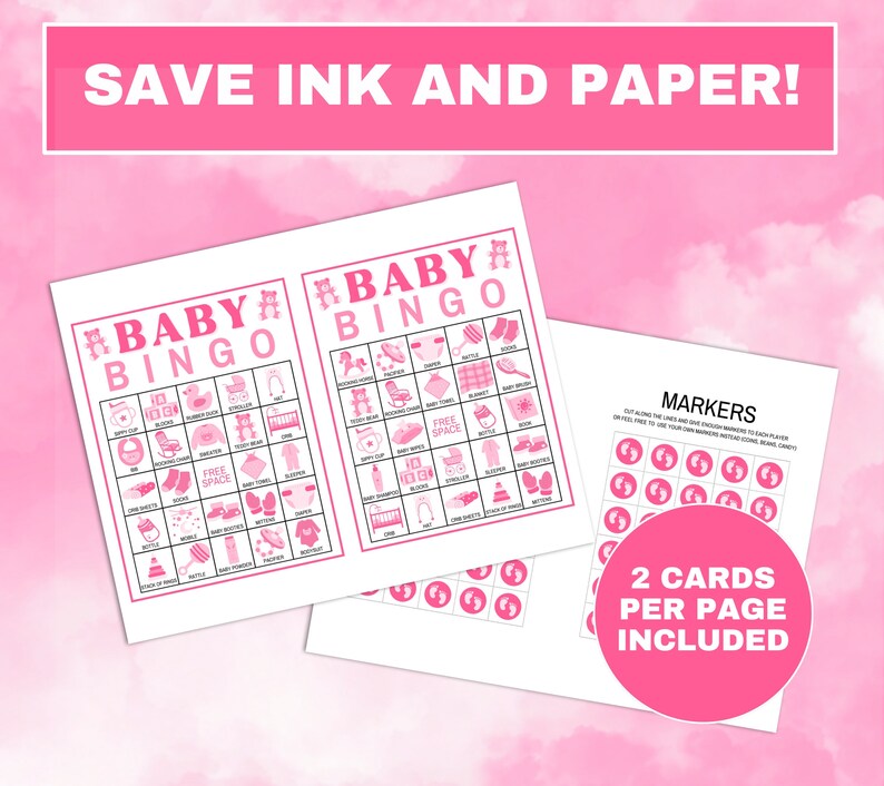 60 Baby Bingo Cards Printable Game, Baby Girl Shower Bingo Game Boards ...