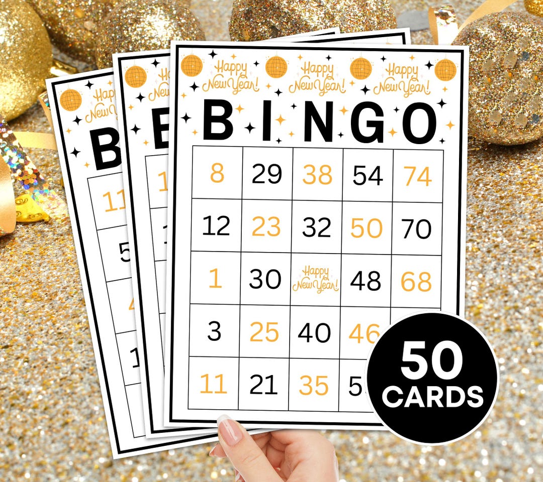 50 New Years Eve Bingo Cards Printable Game, New Years Bingo Party Game ...