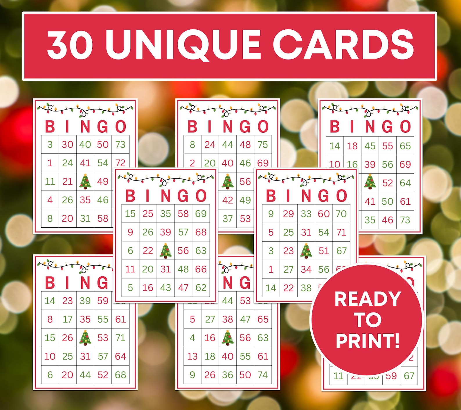 30 Christmas Bingo Card Printable Game,christmas Bingo Board,christmas ...
