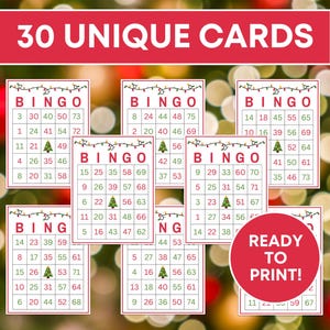 30 Christmas Bingo Card Printable Game,christmas Bingo Board,christmas ...