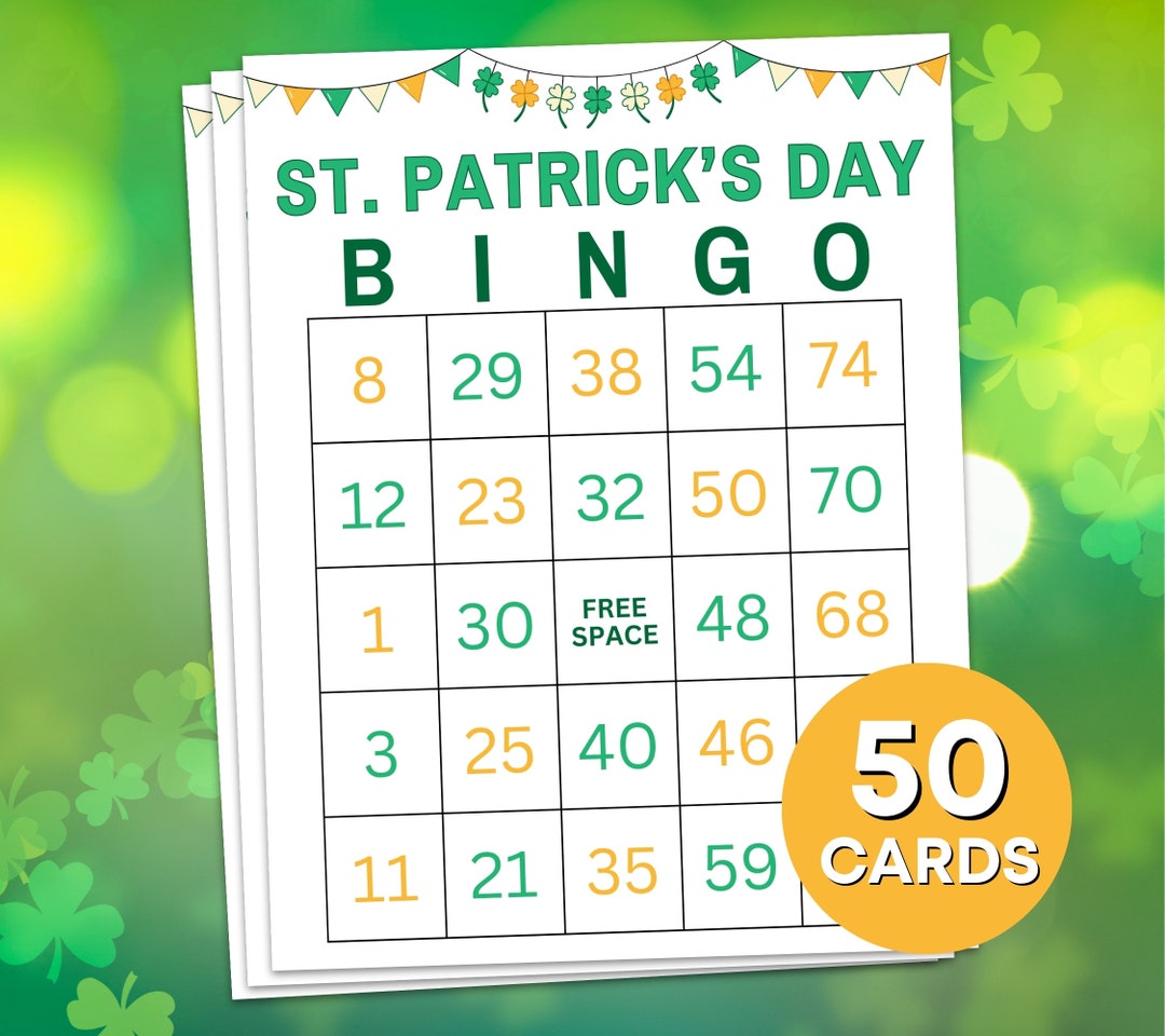 50 St Patricks Day Bingo Cards Game Printable, St Patrick Bingo Boards ...