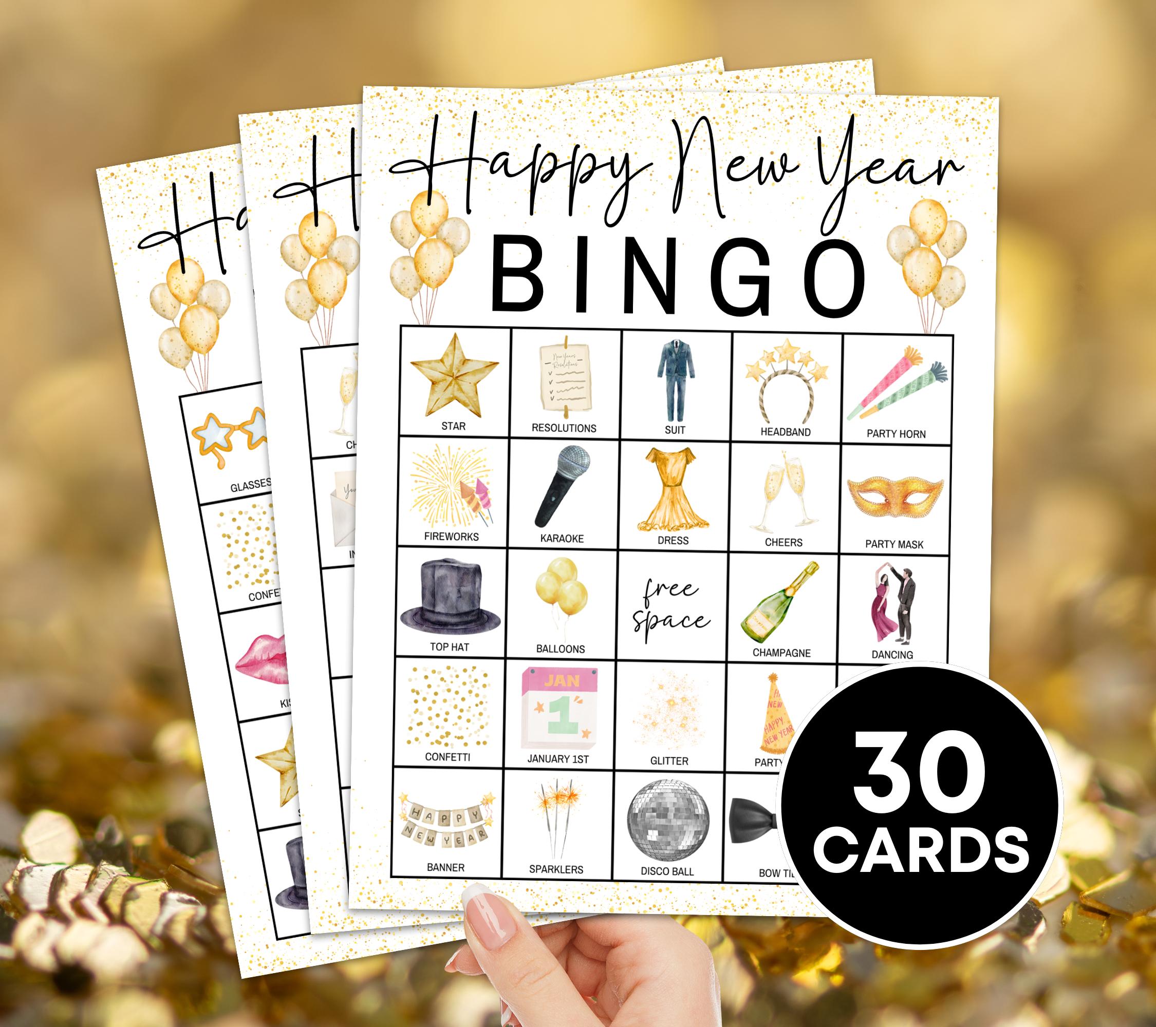 30 New Years Bingo Cards Printable Game, New Years Eve Bingo Boards ...