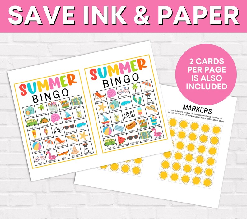 30 Summer Bingo Cards Printable Game, Summer Birthday Party Bingo Game ...