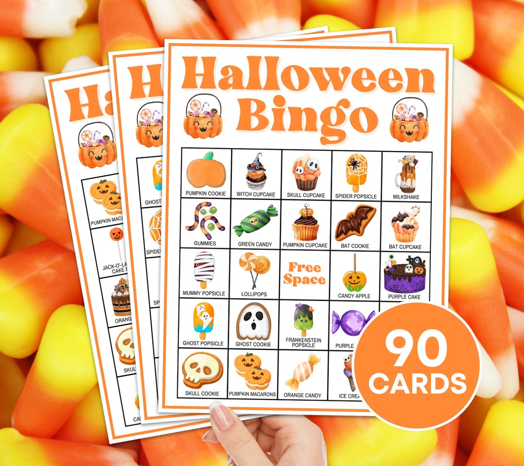 90 Halloween Bingo Cards Printable Game,halloween Fall Bingo Boards ...