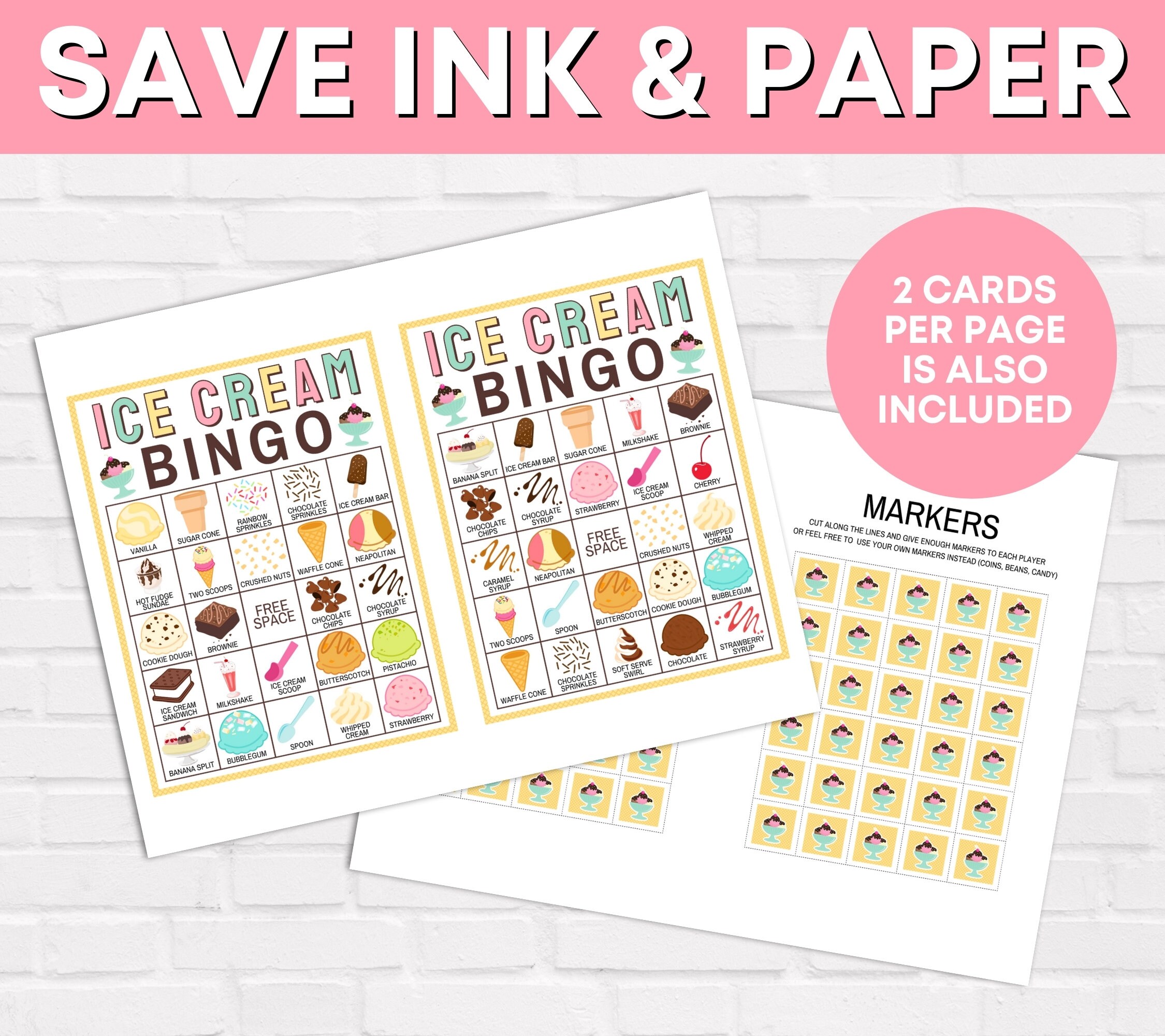 30 Ice Cream Bingo Cards Printable Game, Ice Cream Birthday Party Bingo ...