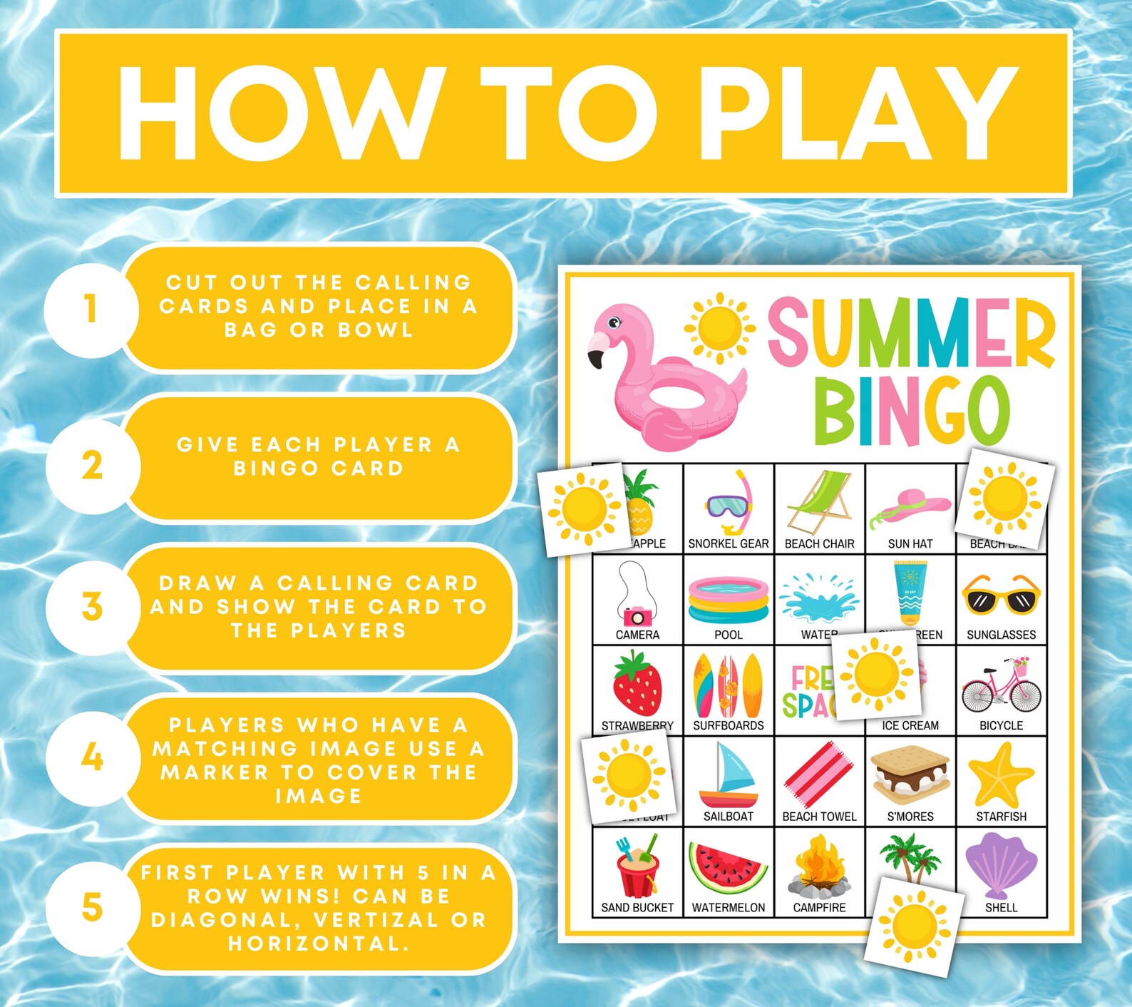 120 Summer Bingo Cards Printable Game, Summer Birthday Party Bingo Game ...