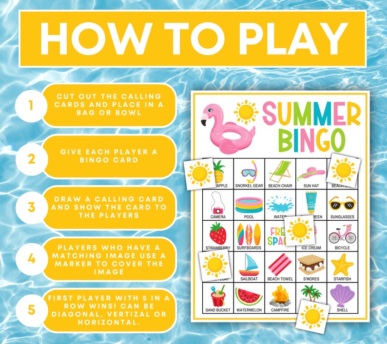 120 Summer Bingo Cards Printable Game, Summer Birthday Party Bingo Game ...