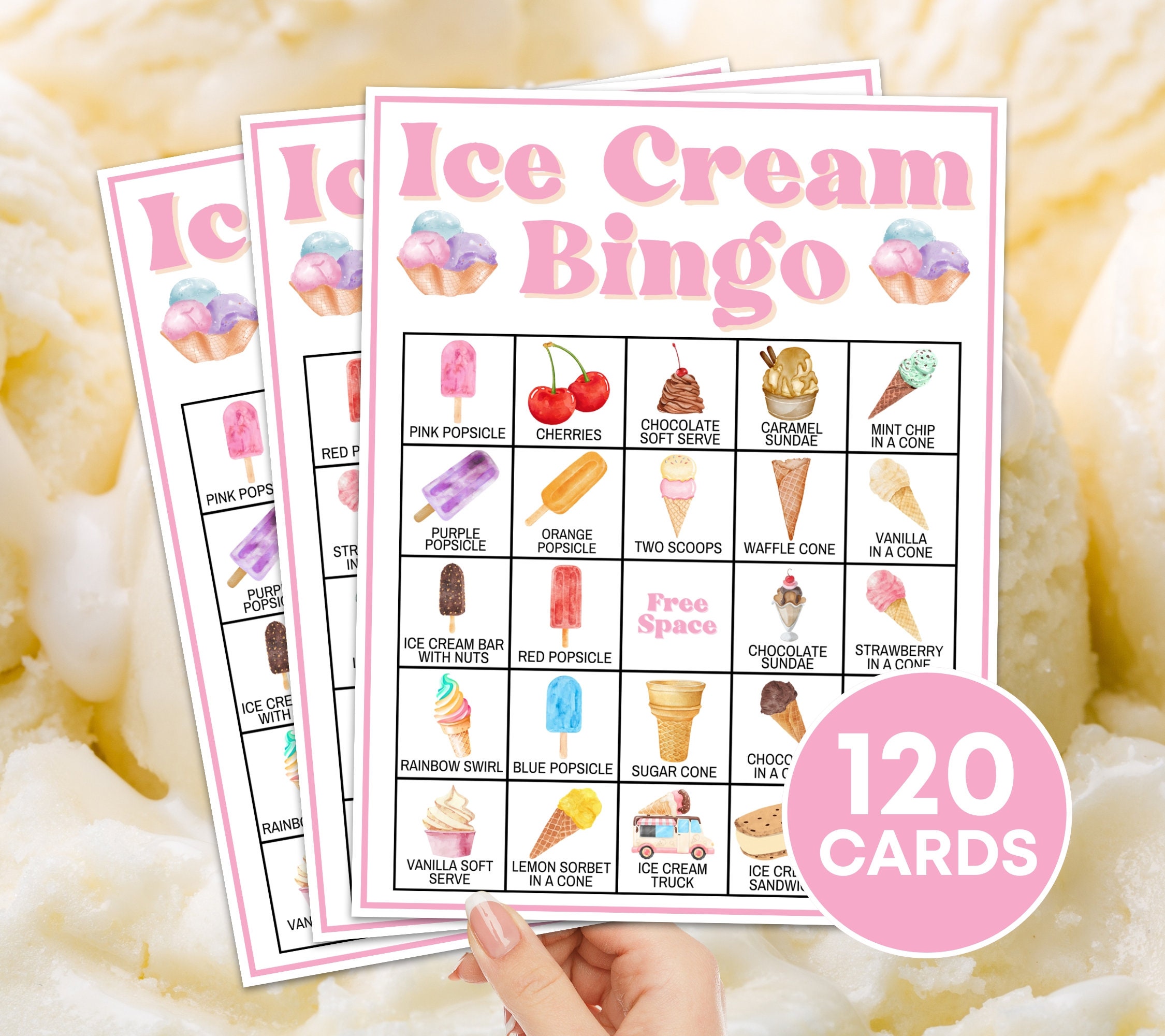 120 Ice Cream Bingo Cards Printable Game, Ice Cream Birthday Party ...