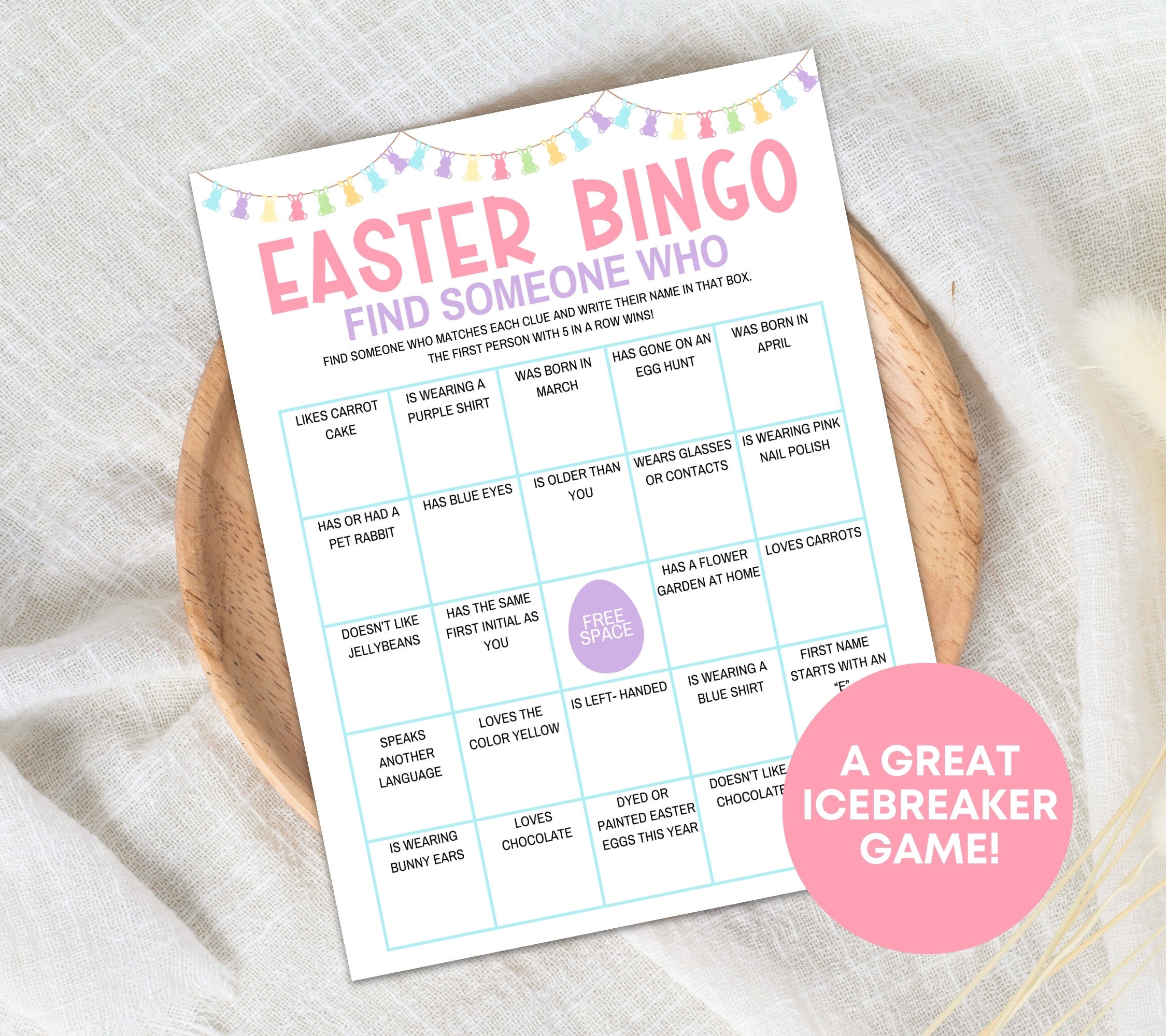 Easter Bingo Find Someone Who Game, Easter Party Mingle Icebreaker Find ...