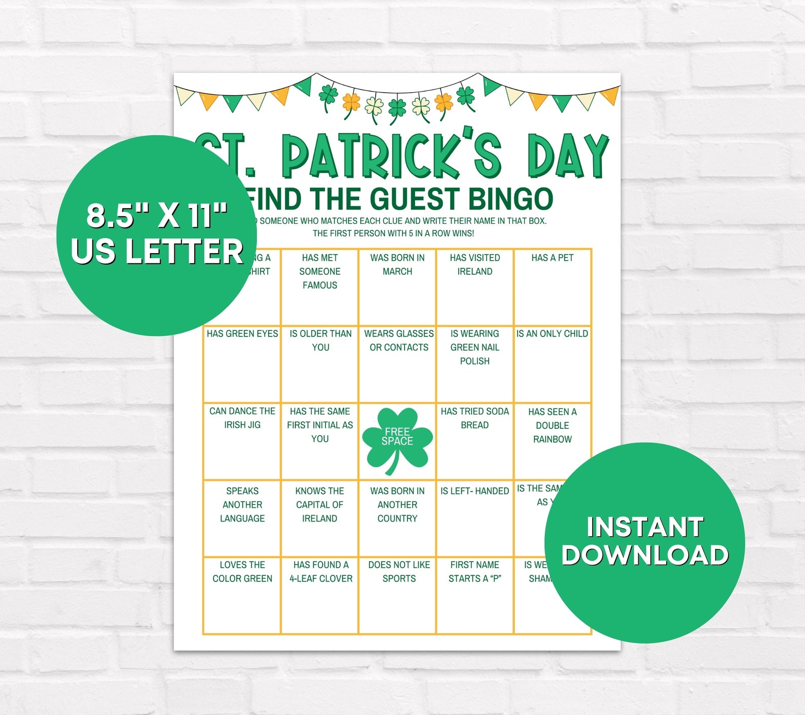 St Patrick's Day Find the Guest Bingo Game, St Patricks Day Party ...