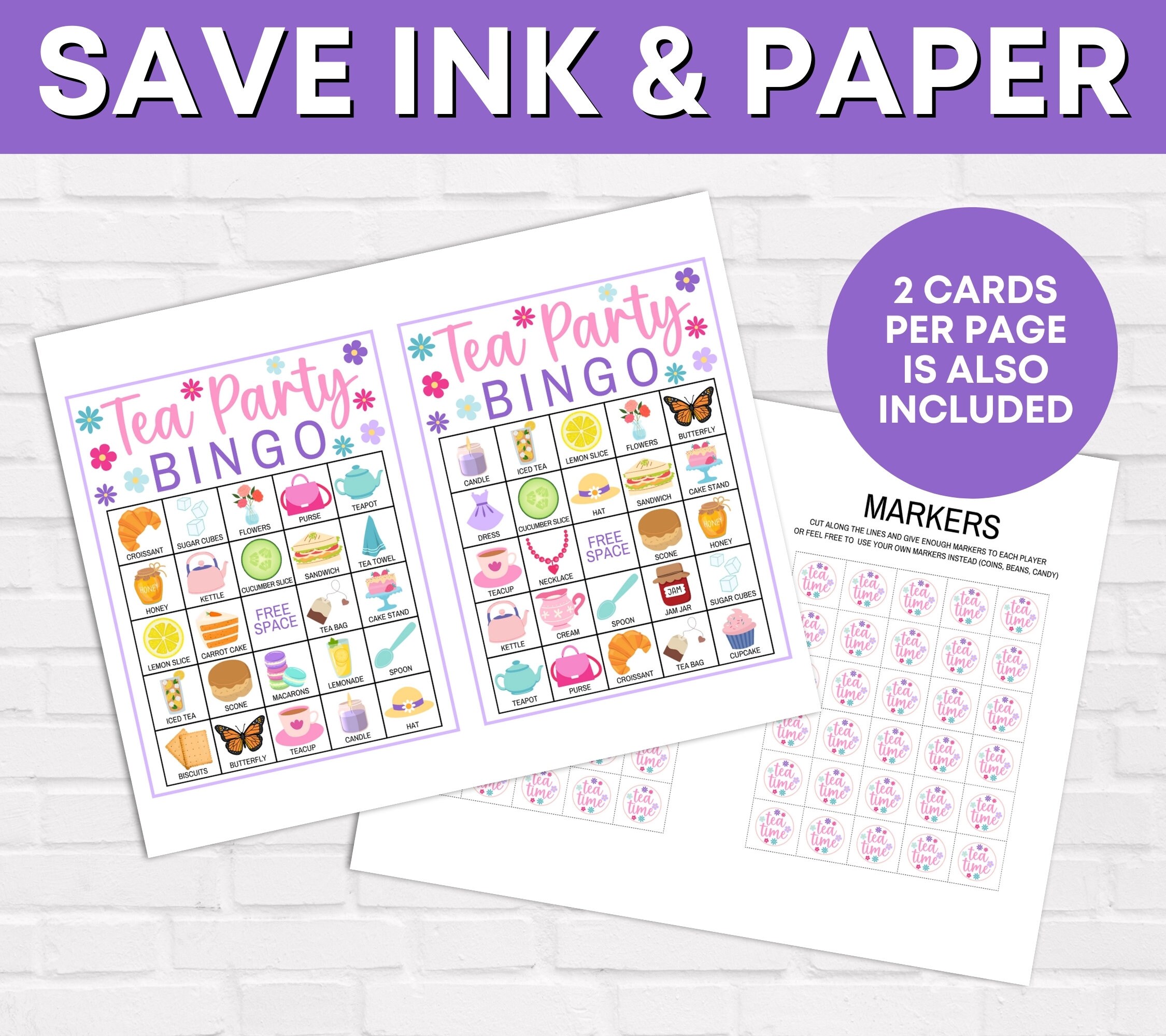 120 Tea Party Bingo Cards Printable Game, Tea Party Bridal Shower Bingo ...