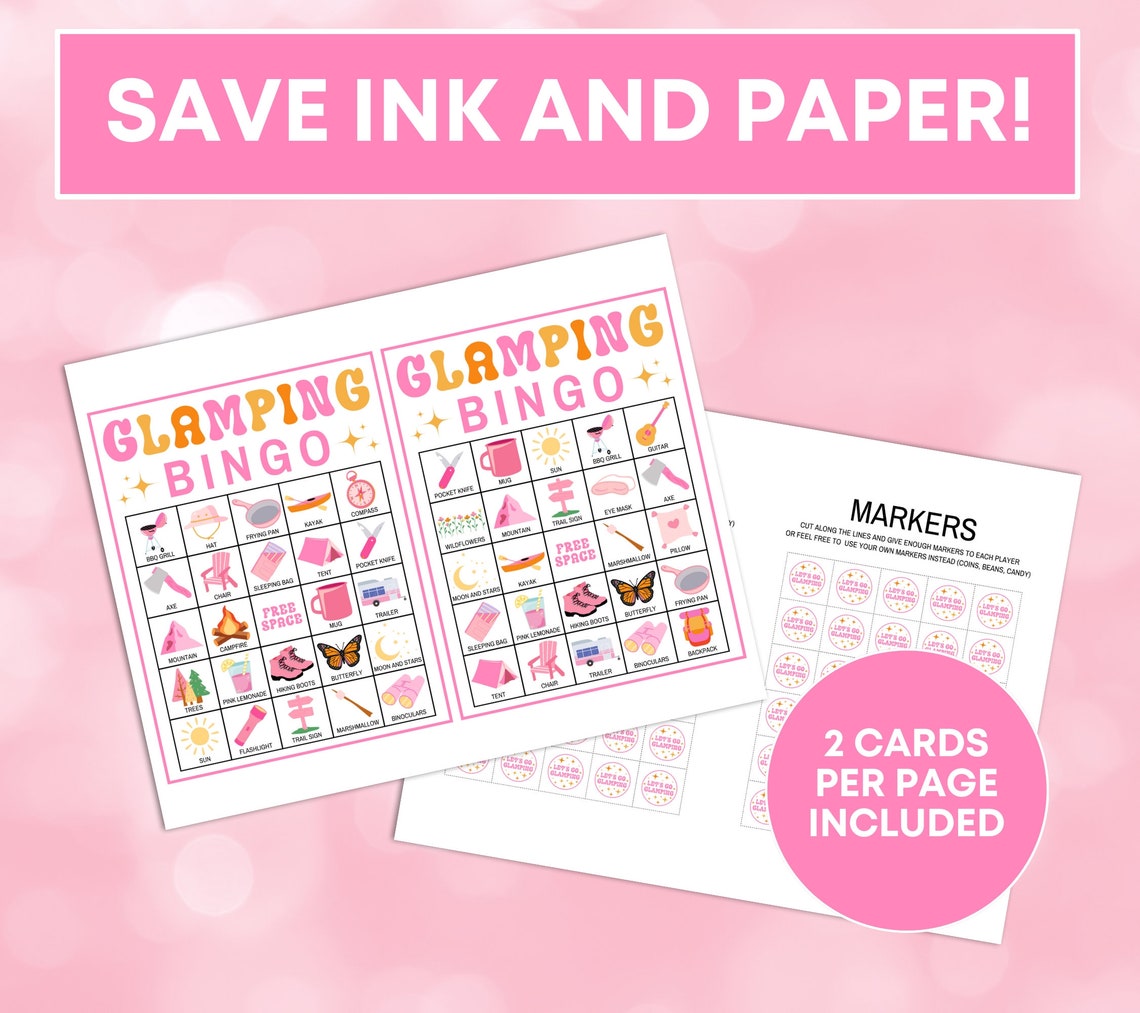 30 Glamping Bingo Cards Printable Game, Girls Camping Party Bingo Game ...