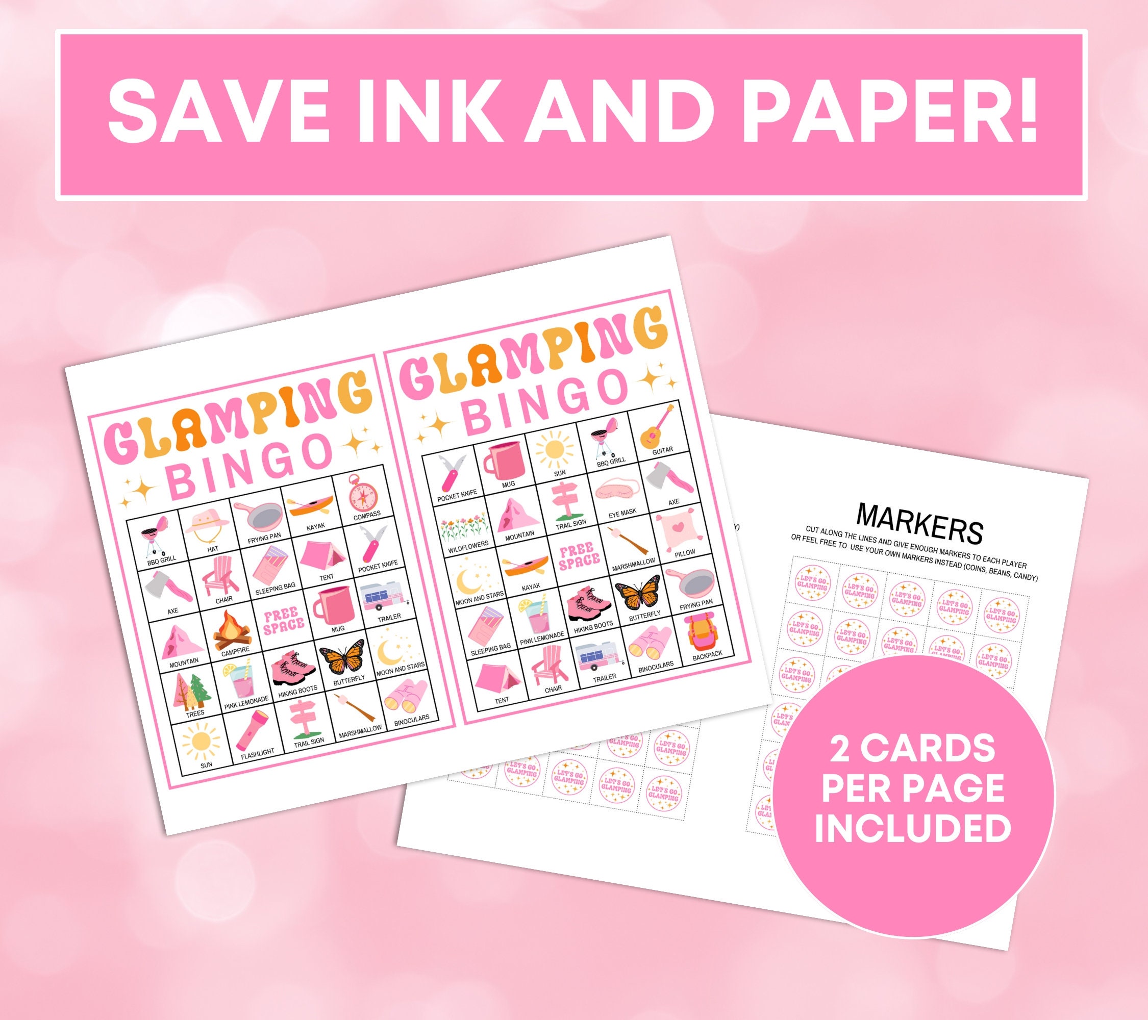30 Glamping Bingo Cards Printable Game, Girls Camping Party Bingo Game ...