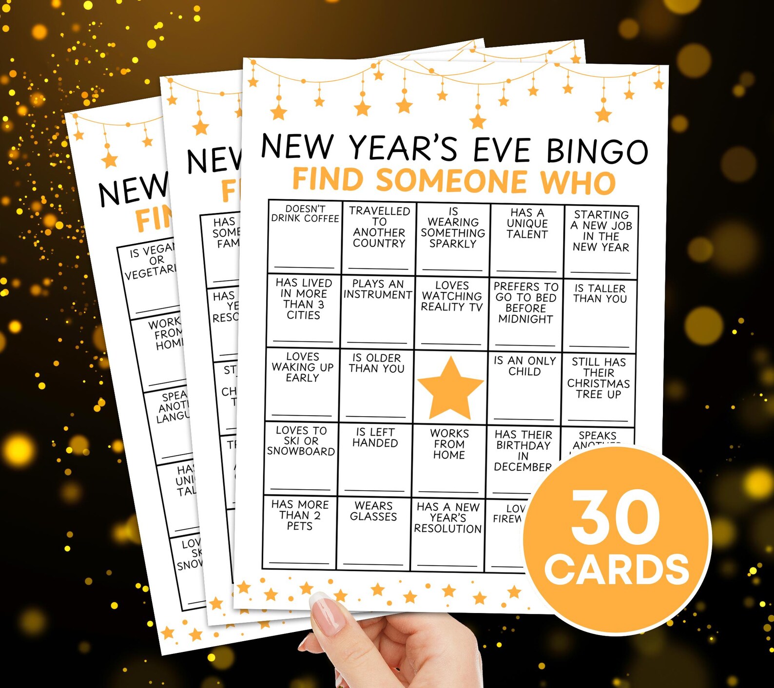 30 New Years Mingle Bingo Cards Printable Game, New Years Eve Find ...