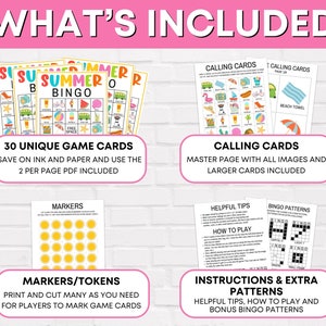 30 Summer Bingo Cards Printable Game, Summer Birthday Party Bingo Game ...