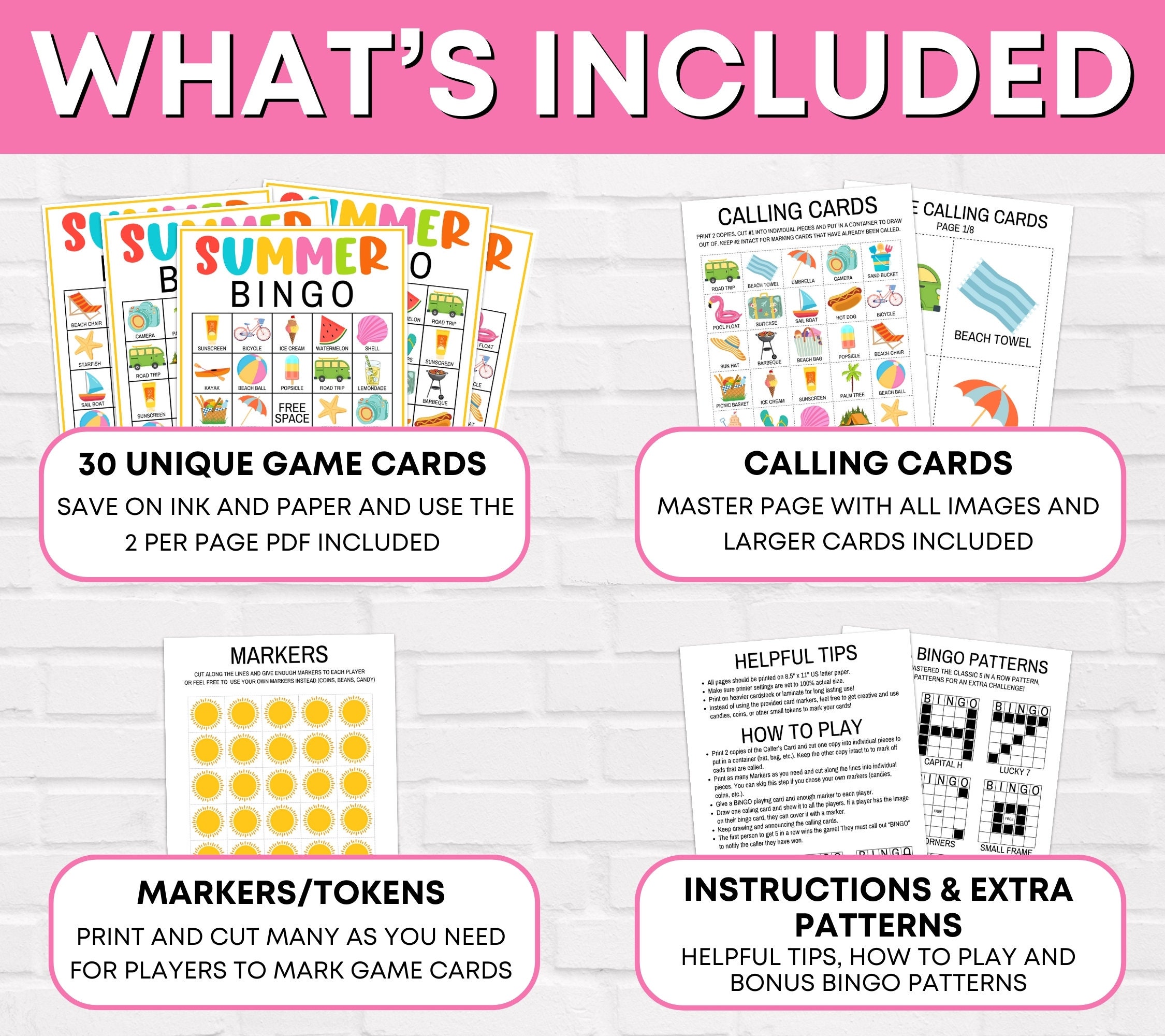 30 Summer Bingo Cards Printable Game, Summer Birthday Party Bingo Game ...