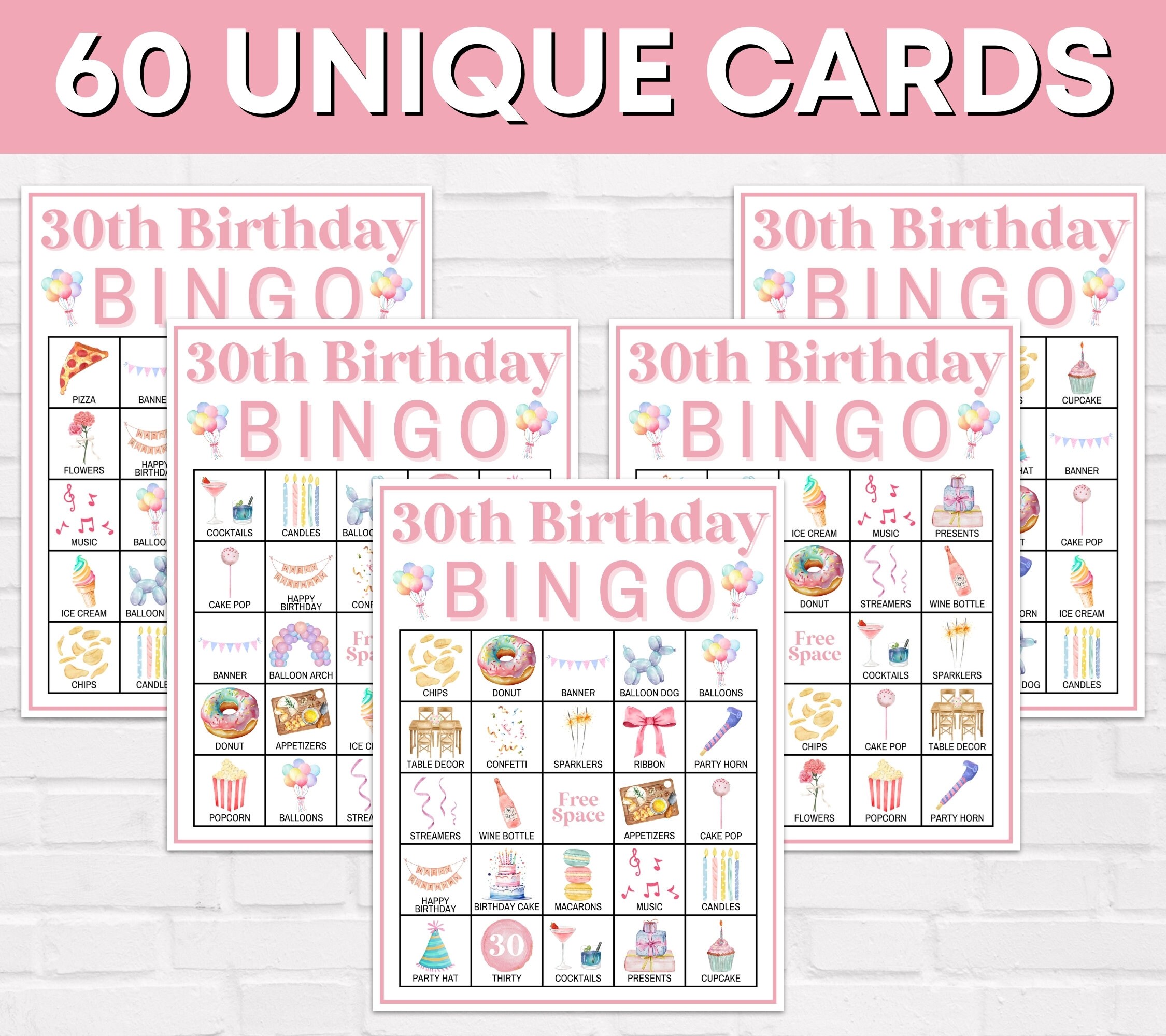 60 30th Birthday Bingo Cards Printable Game, 30th Birthday Party Bingo ...