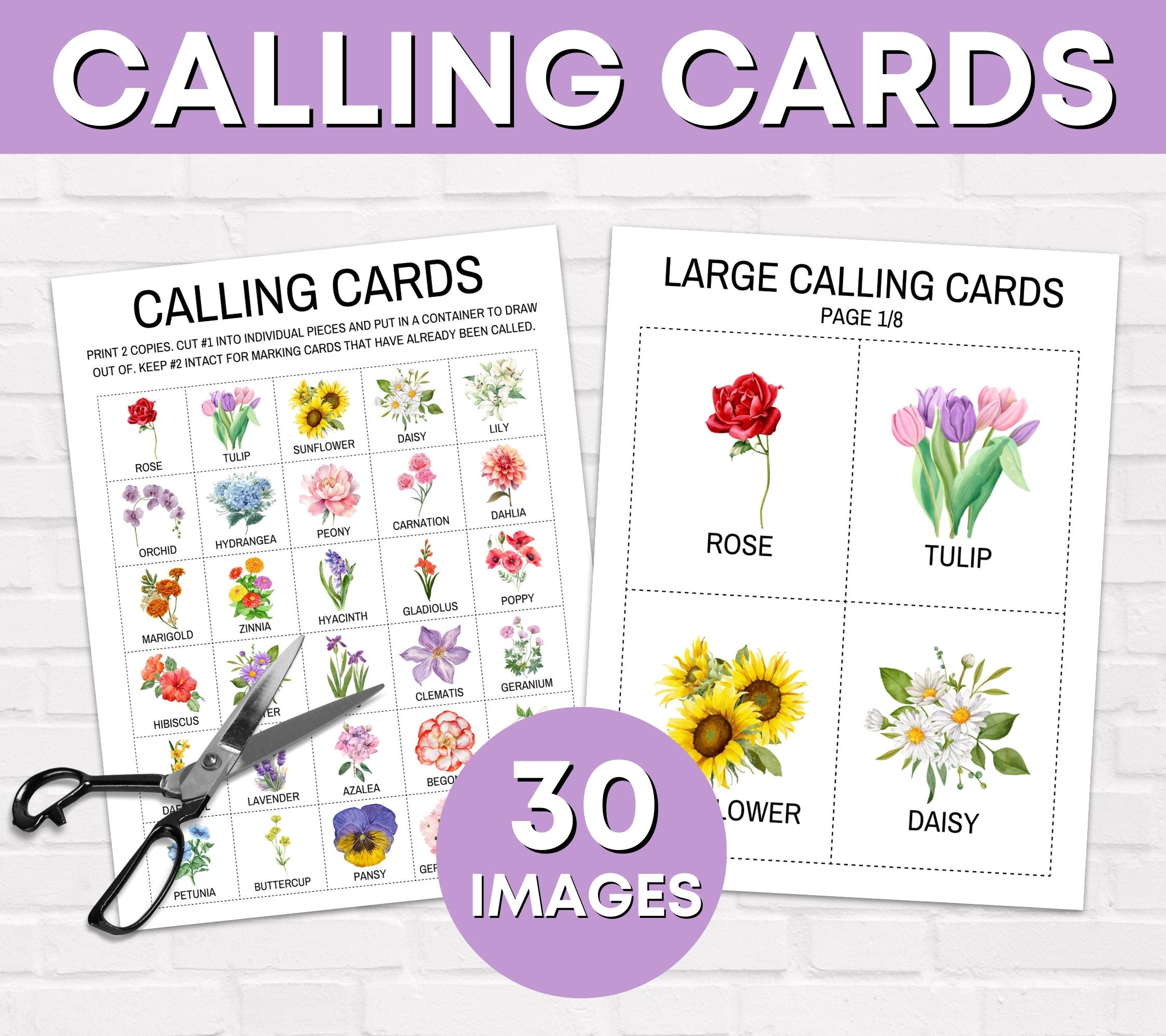 30 Flower Bingo Cards Printable Game, Floral Spring Bingo Boards Kids ...