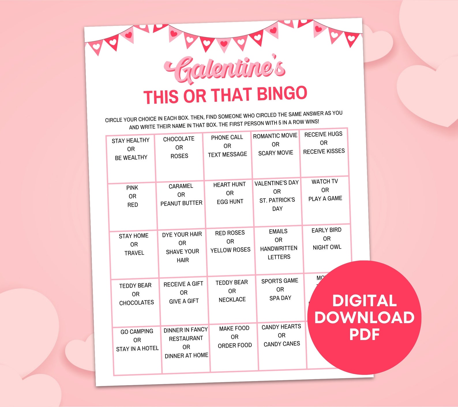 Galentine's Bingo Cards Printable Game, Valentines Day Galentines ...