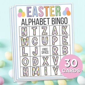30 Easter Alphabet Bingo Game Cards Printable, Easter Party Game ...
