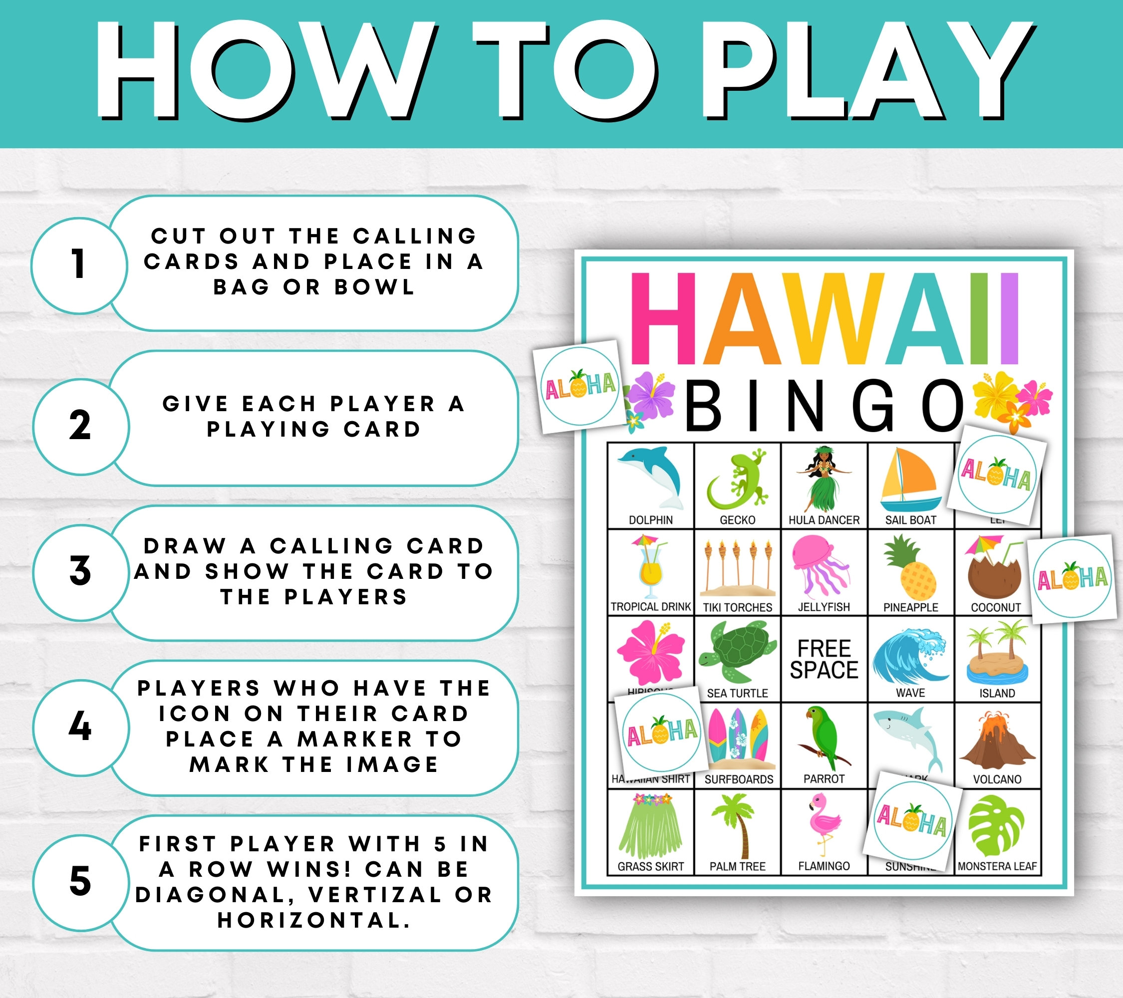 90 Hawaii Bingo Cards Printable Game, Luau Aloha Hawaiian Birthday ...