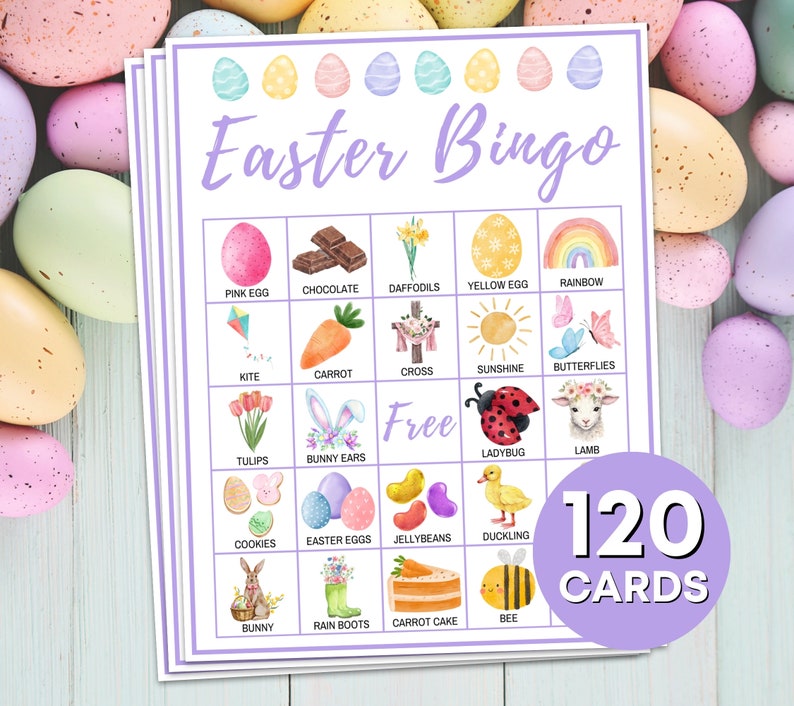 120 Easter Bingo Cards Printable Game, Easter Bingo Board Activity for ...