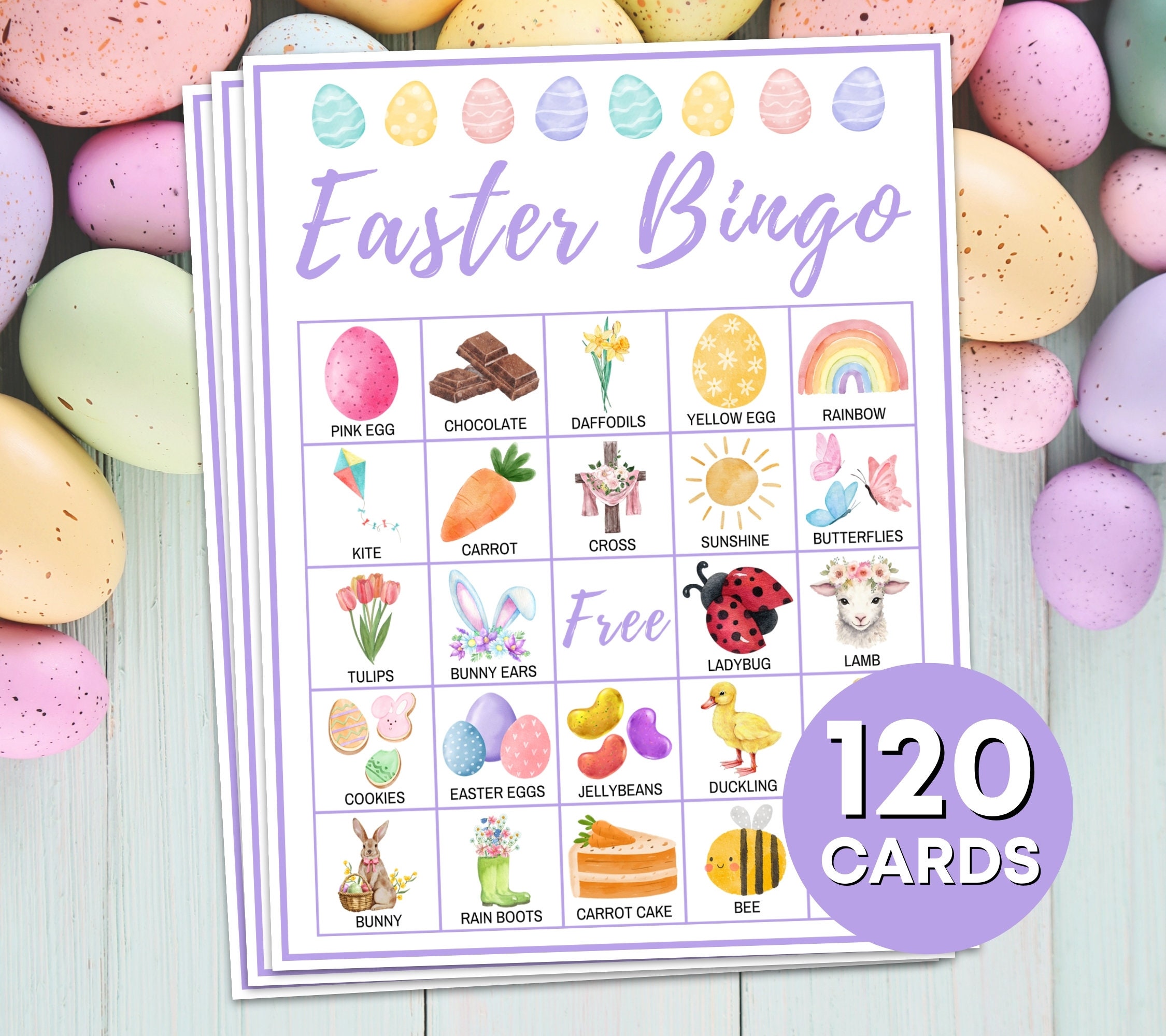 120 Easter Bingo Cards Printable Game, Easter Bingo Board Activity for ...