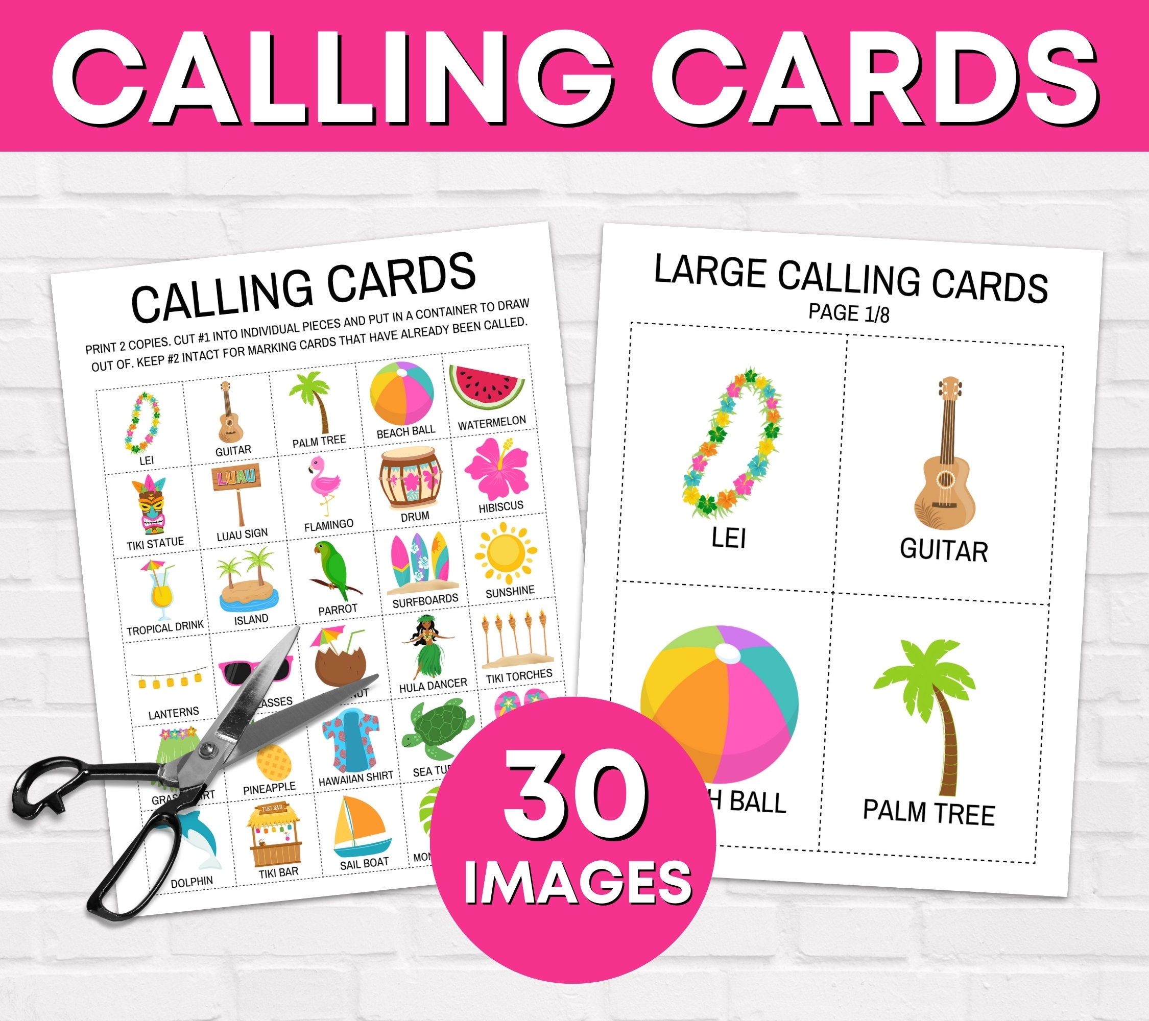90 Luau Bingo Cards Printable Game, Aloha Hawaiian Birthday Party Bingo ...