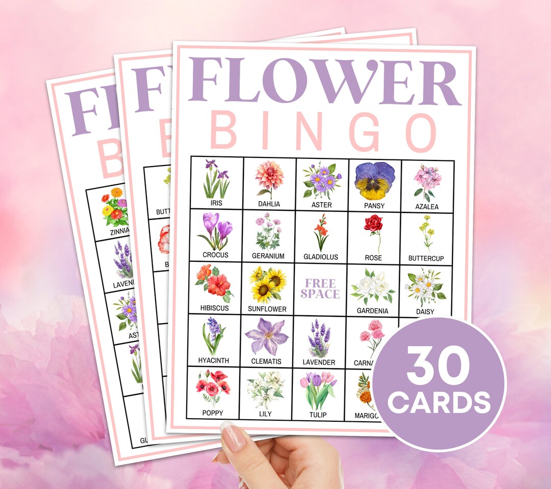 30 Flower Bingo Cards Printable Game, Floral Spring Bingo Boards Kids ...