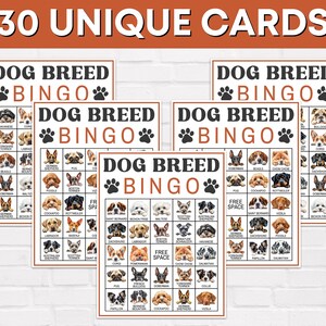 30 Dog Breed Bingo Cards Printable Game, Dog Bingo Cards Game, Dog ...