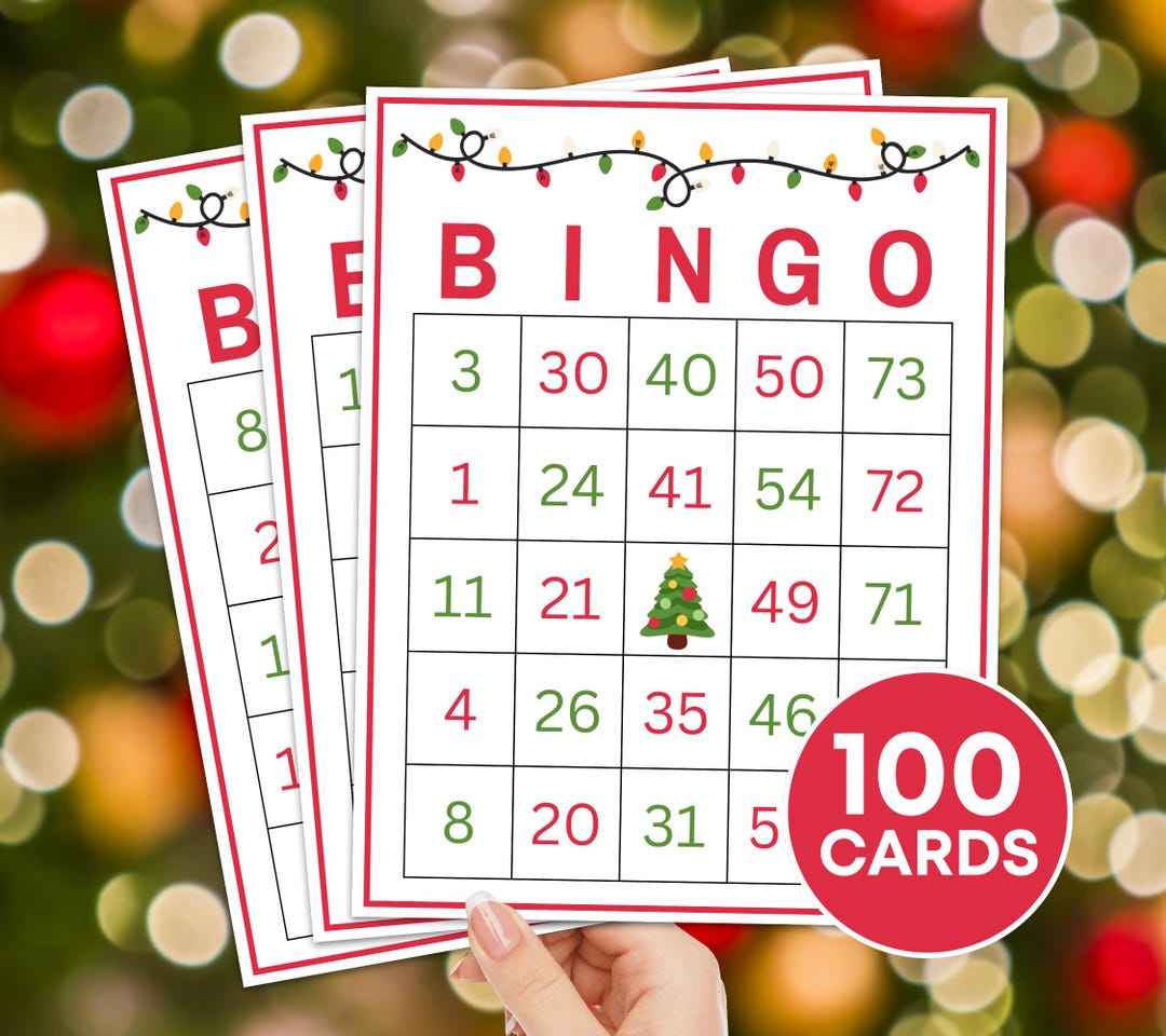 100 Christmas Bingo Card Printable Game,christmas Bingo Board,christmas ...