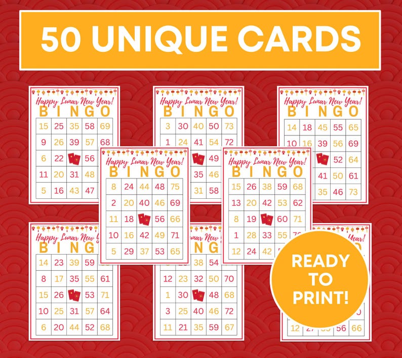 50 Lunar New Year Bingo Cards Printable Game, Chinese New Year Bingo ...