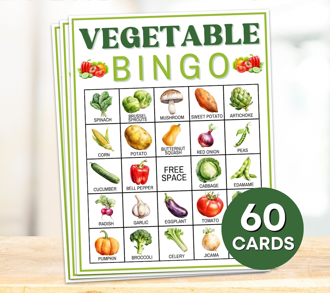 60 Vegetable Bingo Cards Printable Game, Vegetable Bingo Boards ...