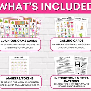 30 Luau Bingo Cards Printable Game, Aloha Hawaiian Birthday Party Bingo ...