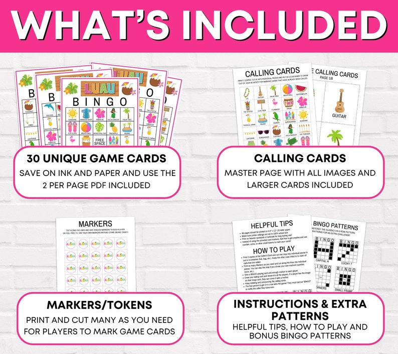 30 Luau Bingo Cards Printable Game, Aloha Hawaiian Birthday Party Bingo ...